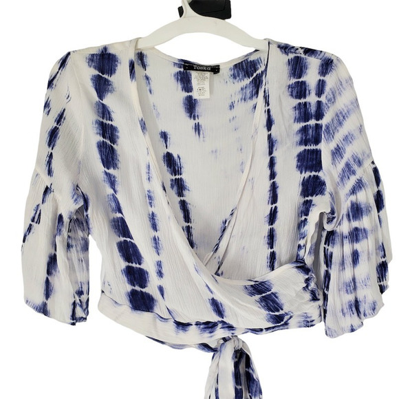 Toska | Tops | Toska Womens Surplice Blouse Blue Tie Dye Short Sleeve ...